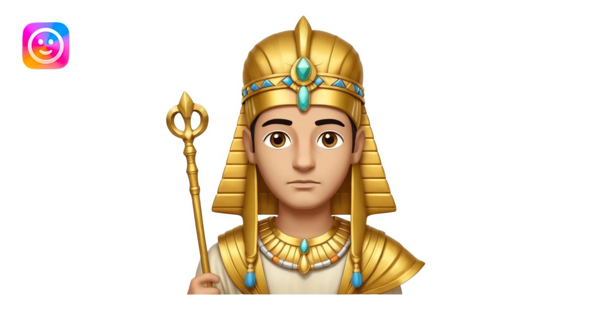 A regal pharaoh with golden headdress, calm stern eyes, and holding a ...