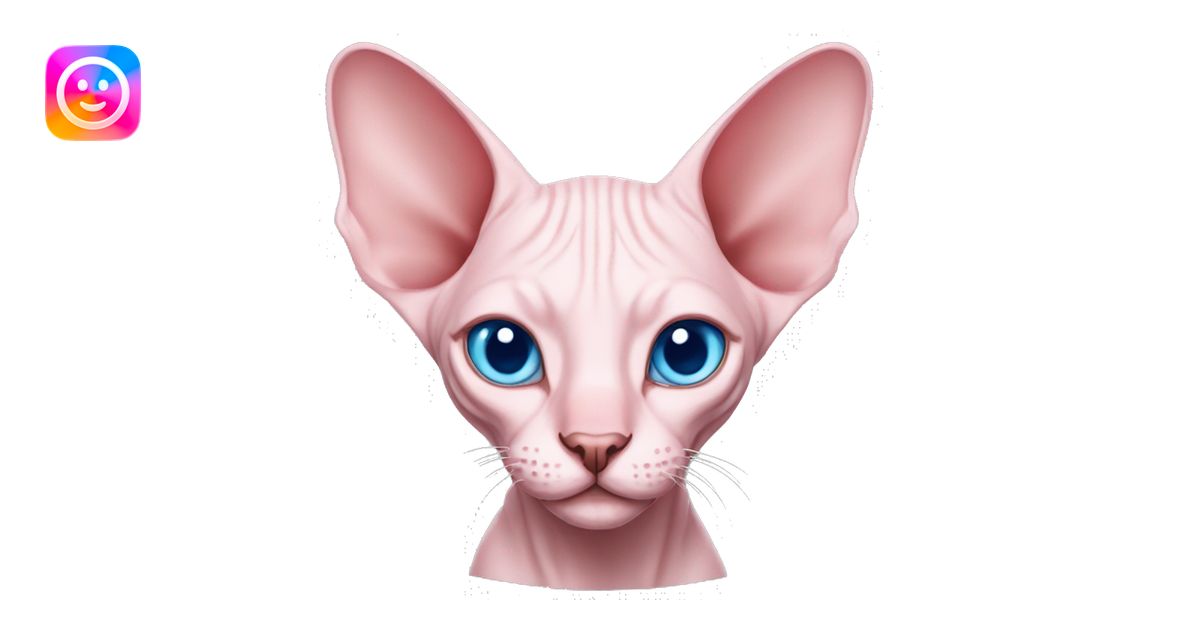 Pink sphynx with blue eyes and big smile emoji | AI Emoji Generator