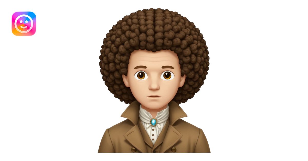 pale man, 1700s, white shirt brown coat, big afro curly hair, not too ...