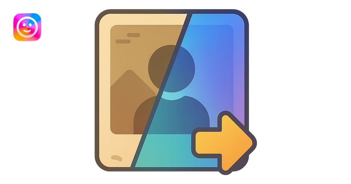 logo for photo restoration showing old photograph transforming into a ...