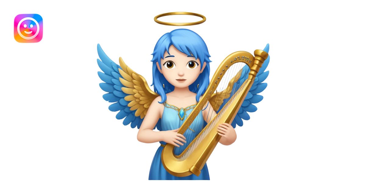 Blue-haired angel holding harpir emoji | AI Emoji Generator