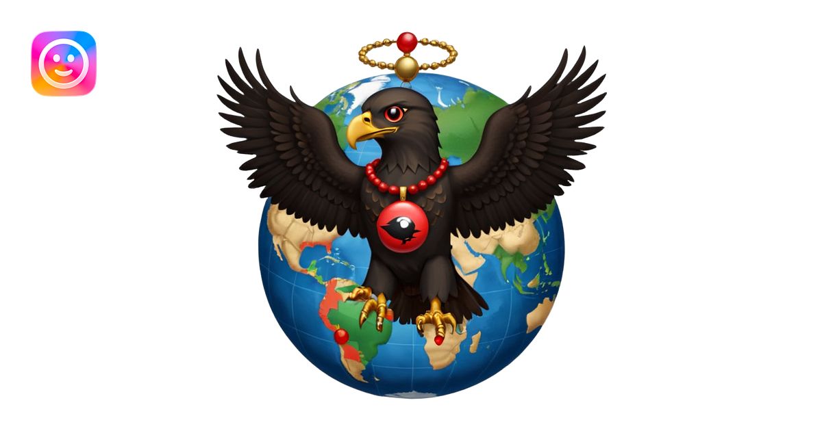 Fully black eagle with red mala bead necklace, the eagle's head facing ...