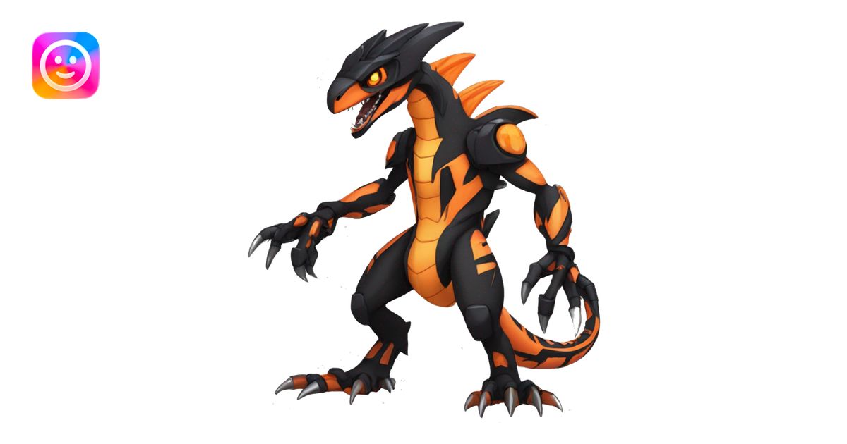 Cool Edgy Black Orange Digimon-Fakemon-Guilmon-Velociraptor-Dragon ...