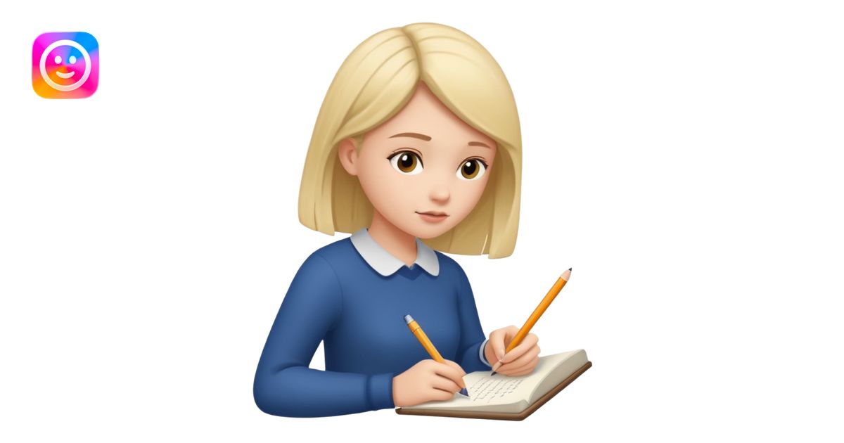 Girl writing on the notebook, side view. emoji | AI Emoji Generator