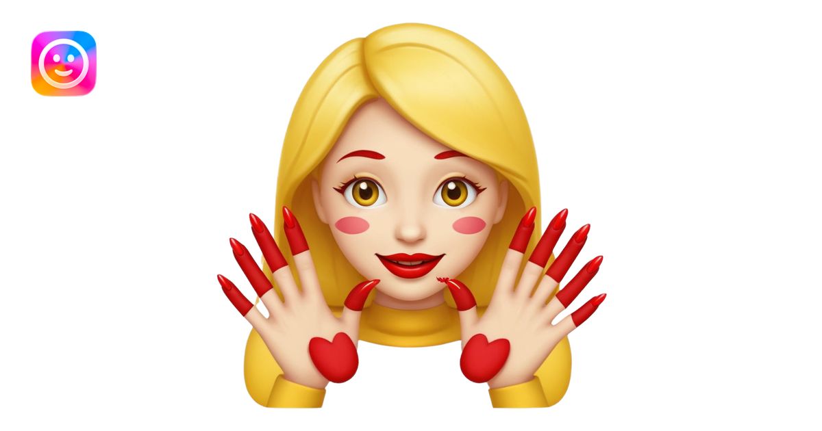 yellow smiley emoji face with big red lips and two hands with long red ...