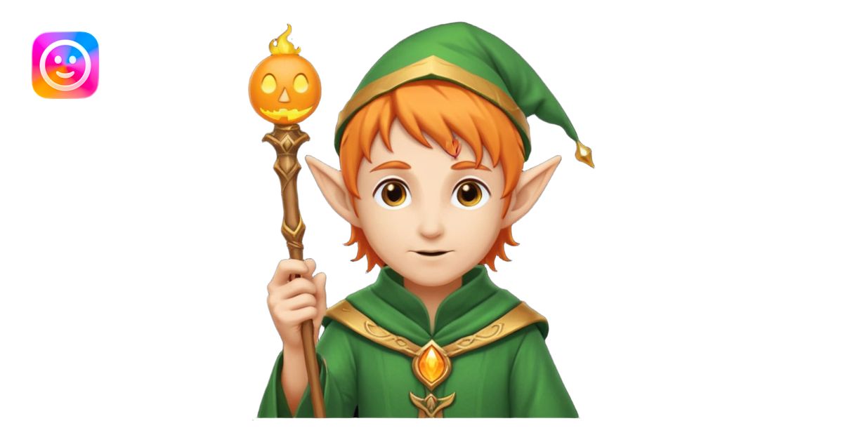 Orange Haired Elf, old Mage elf with glowing orange staff emoji | AI ...