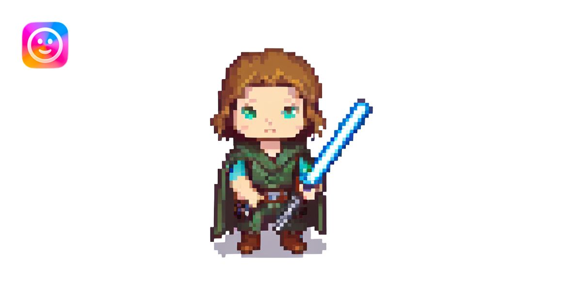 a Jedi with a blue lightsaber in pixel art style illustration | AI ...