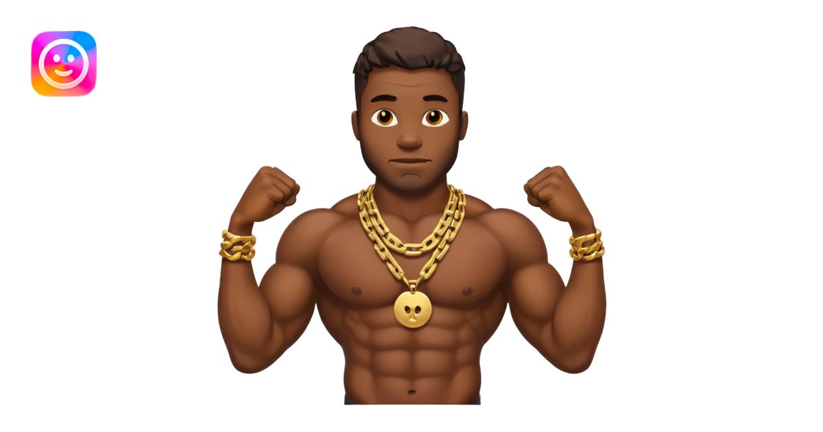 smug muscular shirtless nigerian flexing with gold chain emoji | AI ...