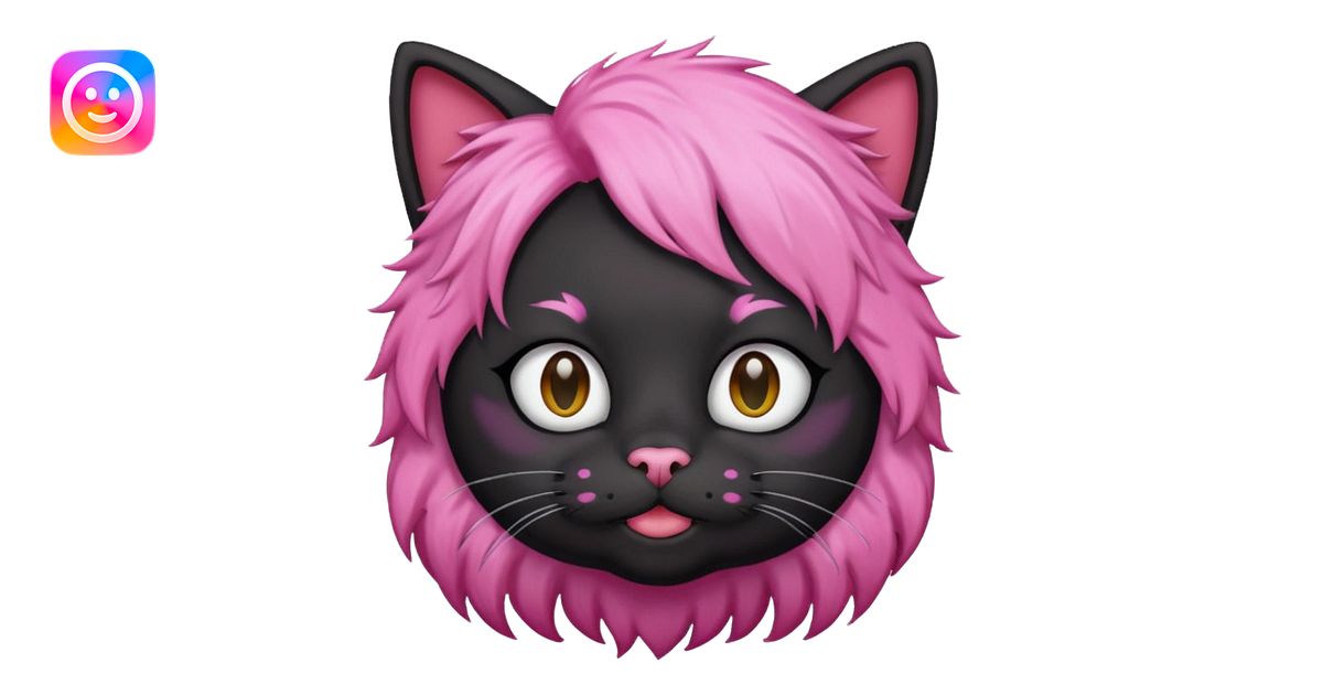 Black cat wearing a male pink hair wig emoji | AI Emoji Generator