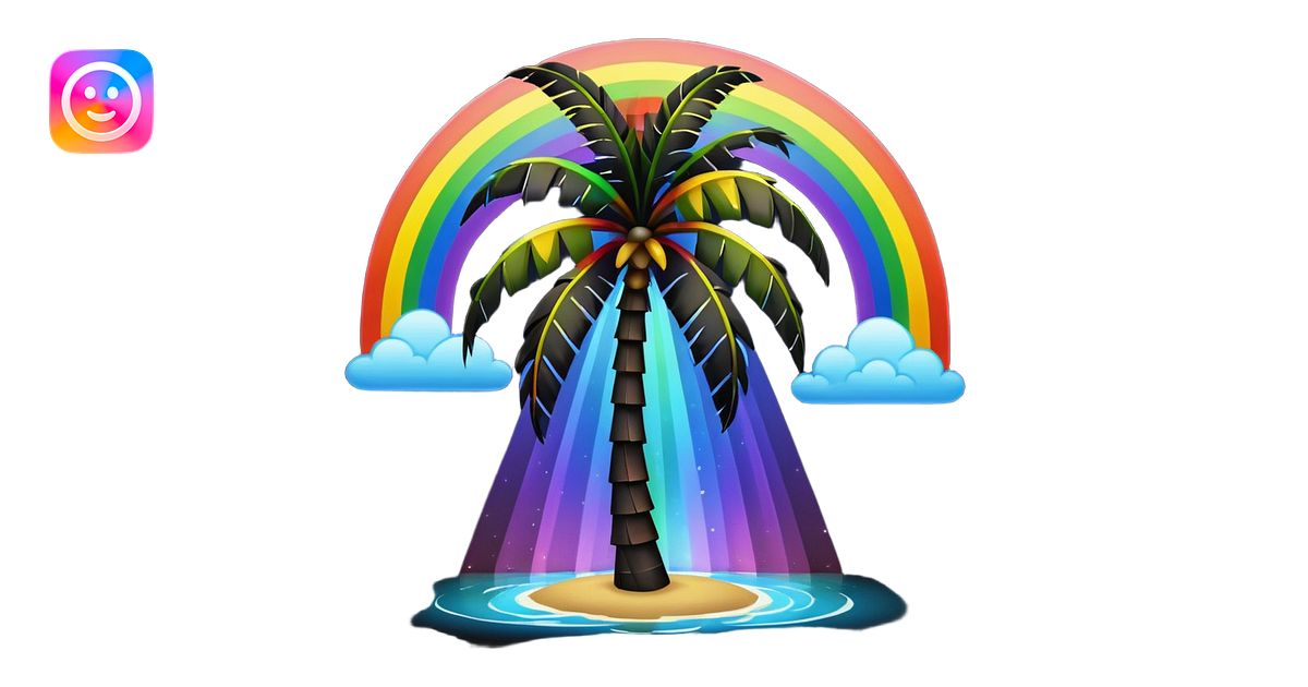 Palmera negra con un arcoiris de fondo en la noche emoji | AI Emoji ...
