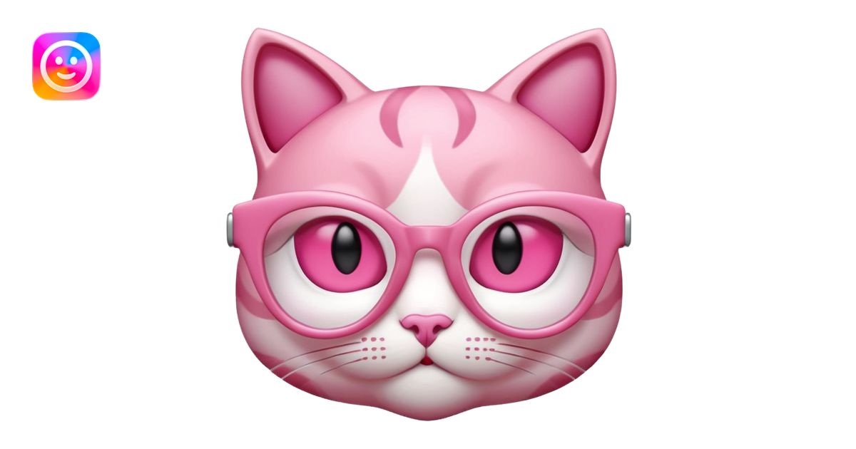 A 3D cartoon rose-pink cat-eye spectacle, glossy curved frame, soft ...