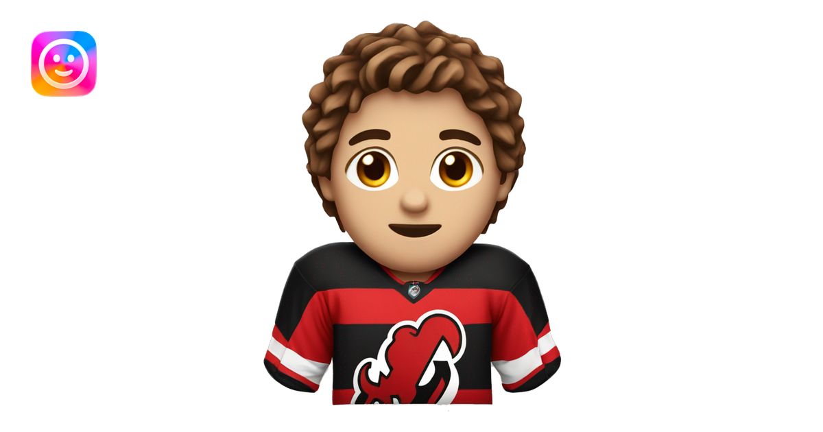 brown hair hockey player with devils jersey emoji | AI Emoji Generator