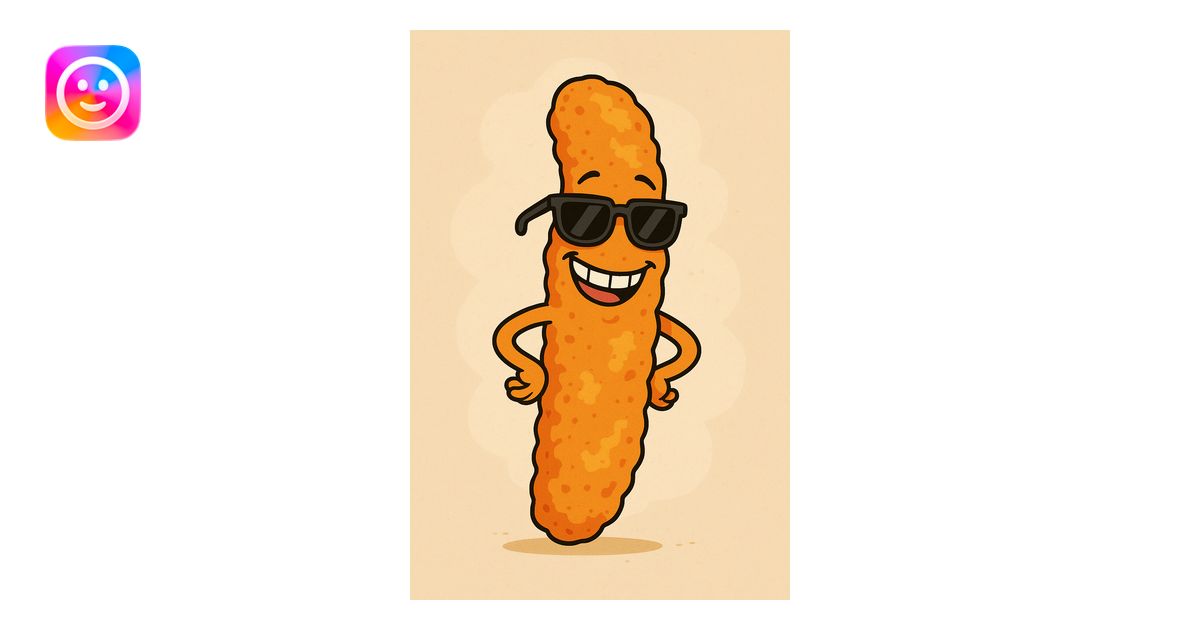 cartoon-style Cheeto with a smiling face and sunglasses, bright orange ...