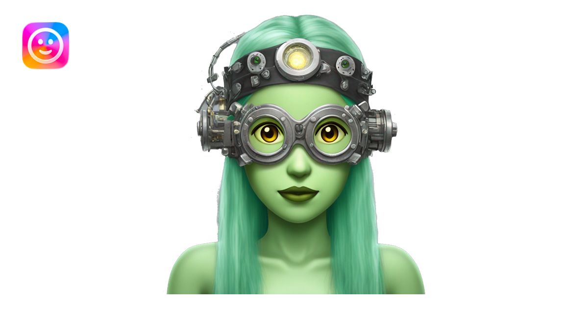 Light green long hair female cyborg head with silver steampunk goggles ...