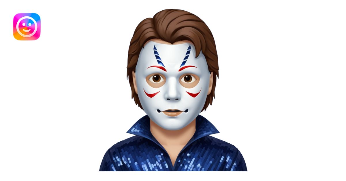 Michael Myers with white mask with brown hair, dark indigo sequin ...