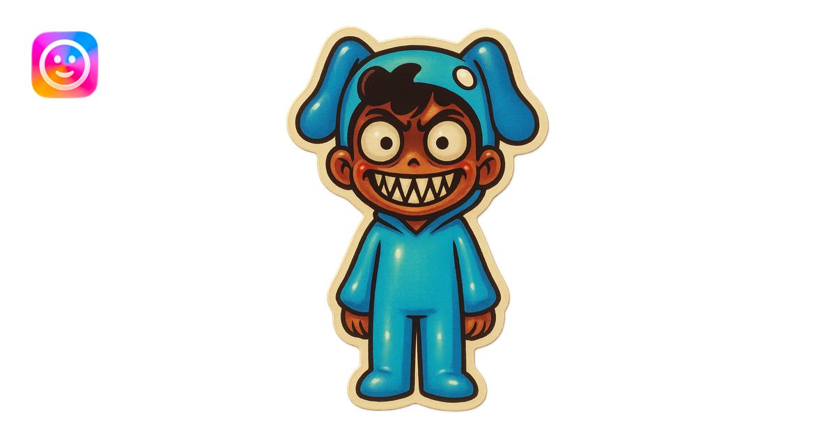 Change the blue character's face to a horror/scary expression, such as ...
