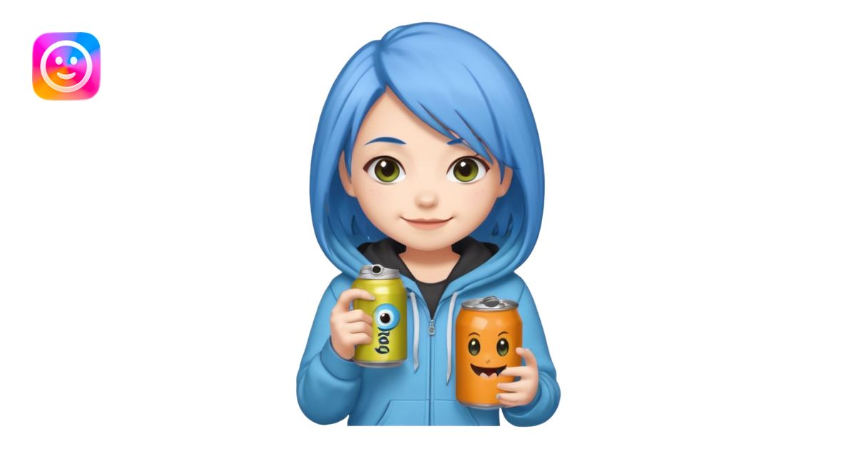 Chibi sticker of a woman with powder blue hair with white eyes hold a ...