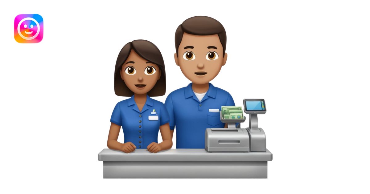 Supermarket employee at a cash register, full body, serving a man ...