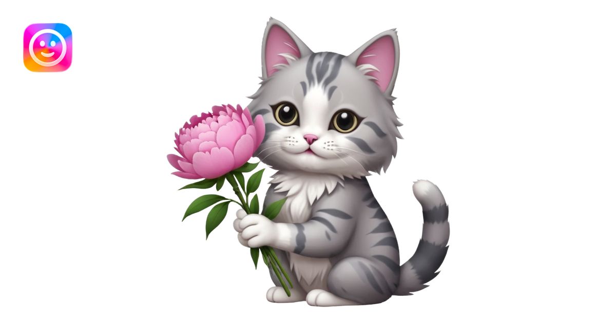 Cute cat Handing pink peonies like reaching a hand and handing them out ...