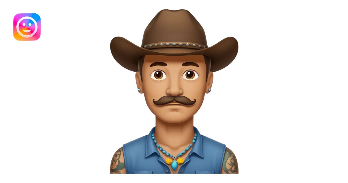 mustached cowboys with tattoos on neck emoji | AI Emoji Generator