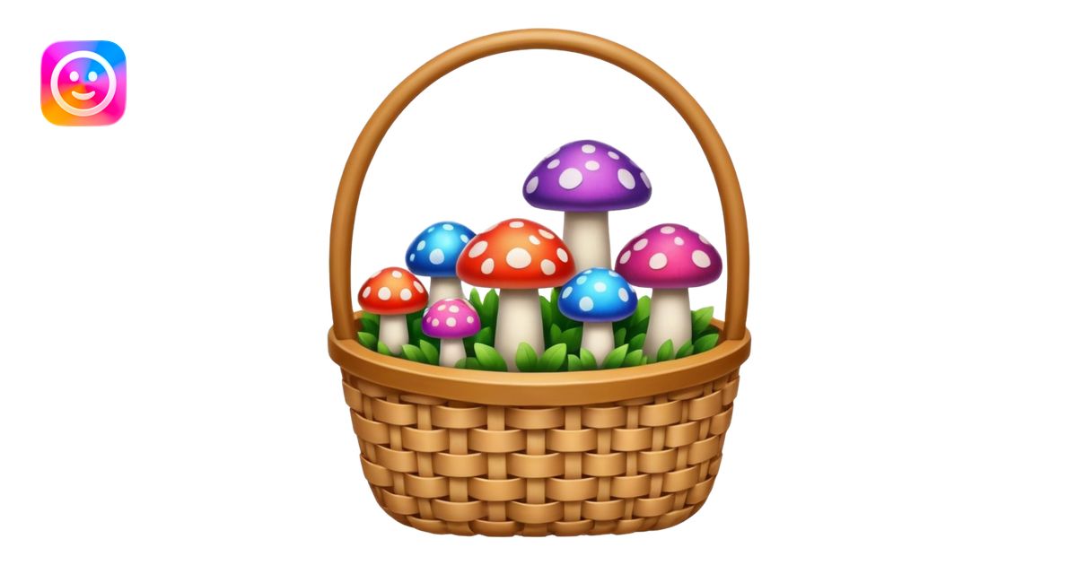 Basket with Psychedelic mushrooms emoji | AI Emoji Generator