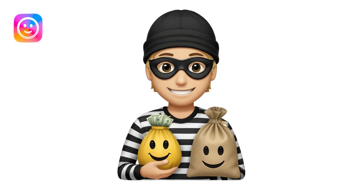 smiley robber wears black eye mask, black beanies and black and white ...