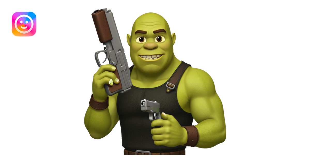 Shrek holding a Glock 19 emoji | AI Emoji Generator