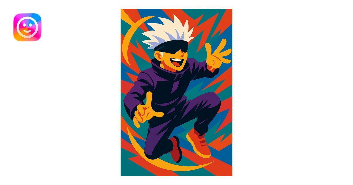 Gojo Satoru from Jujutsu Kaisen, vibrant cartoon style, white hair ...