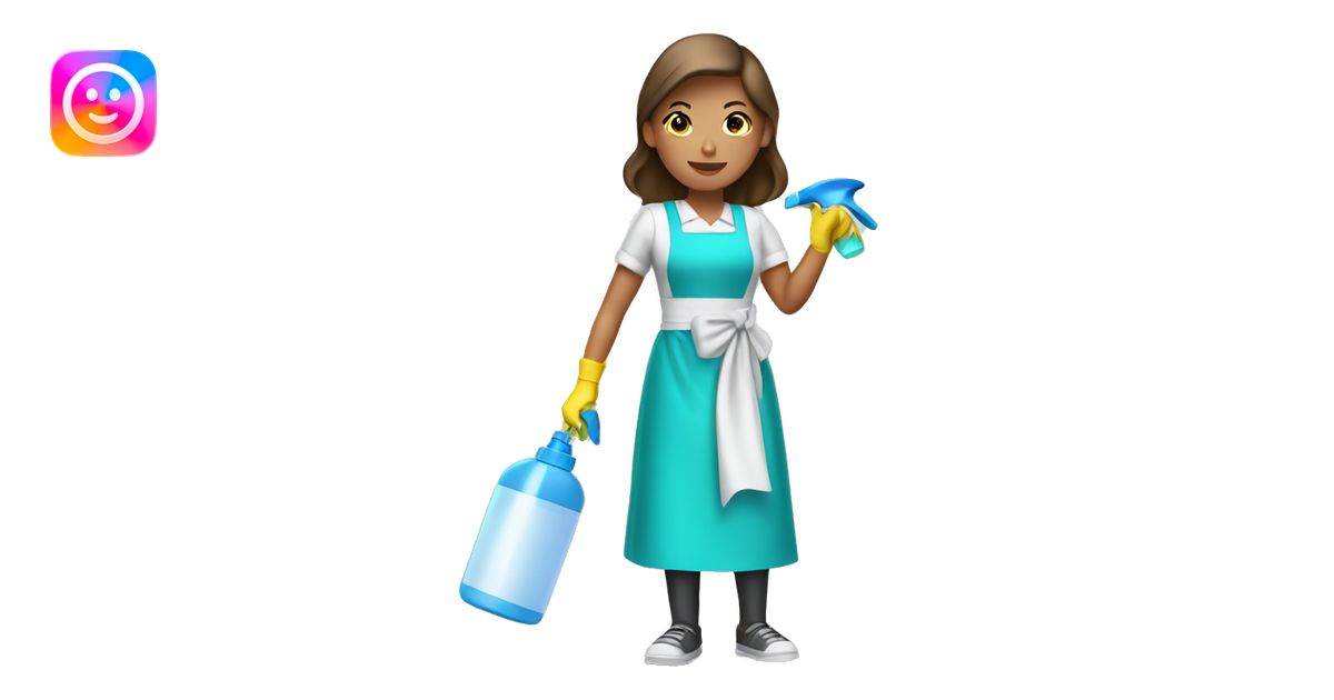 Cleaning maid light brunette with spray bottle cleaning emoji | AI ...