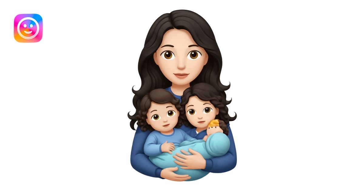Mother long black wavy hair holding 1 infant brown hair fair skin emoji ...