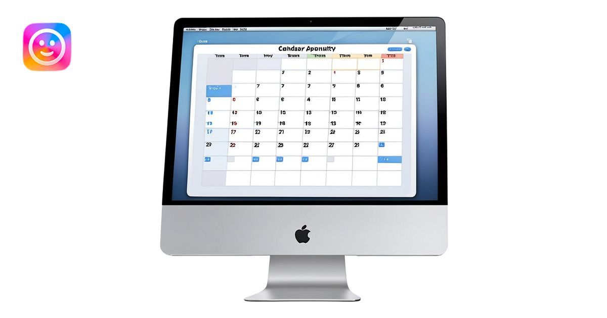 front-facing iMac displaying a day view calendar with time slots and ...