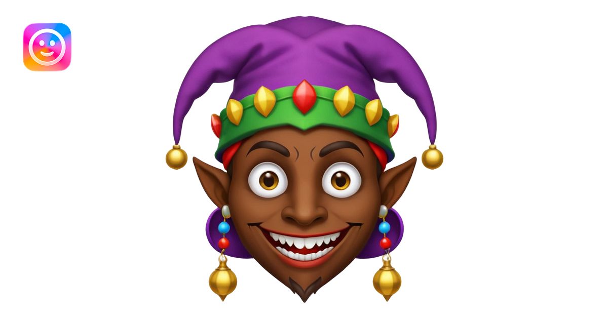 Dark brown skin medieval jester with white pupils and fangs emoji | AI ...
