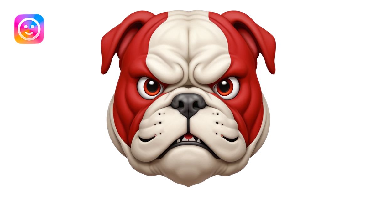 Create a fierce bulldog head emoji facing forward. Strong jaw, deep ...