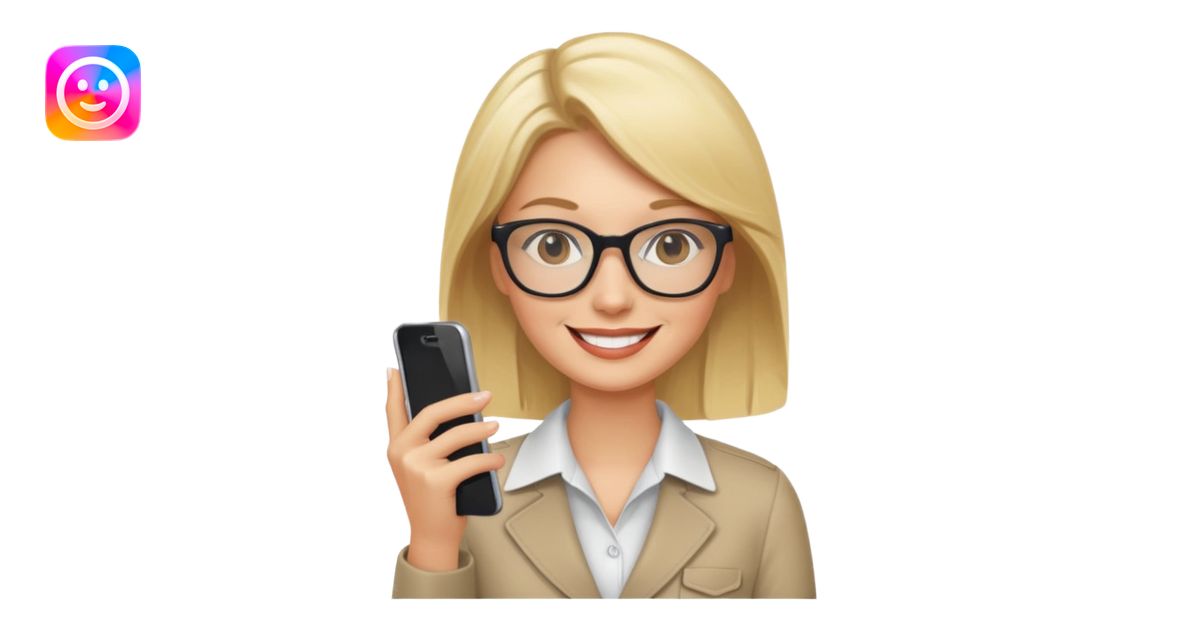 Blonde marketing agent with phone and glasses emoji | AI Emoji Generator