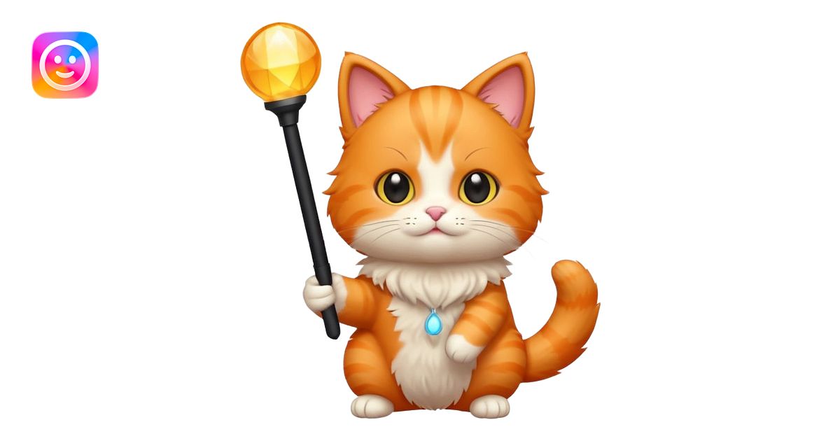 chibi cute orange cat holding a light stick emoji | AI Emoji Generator