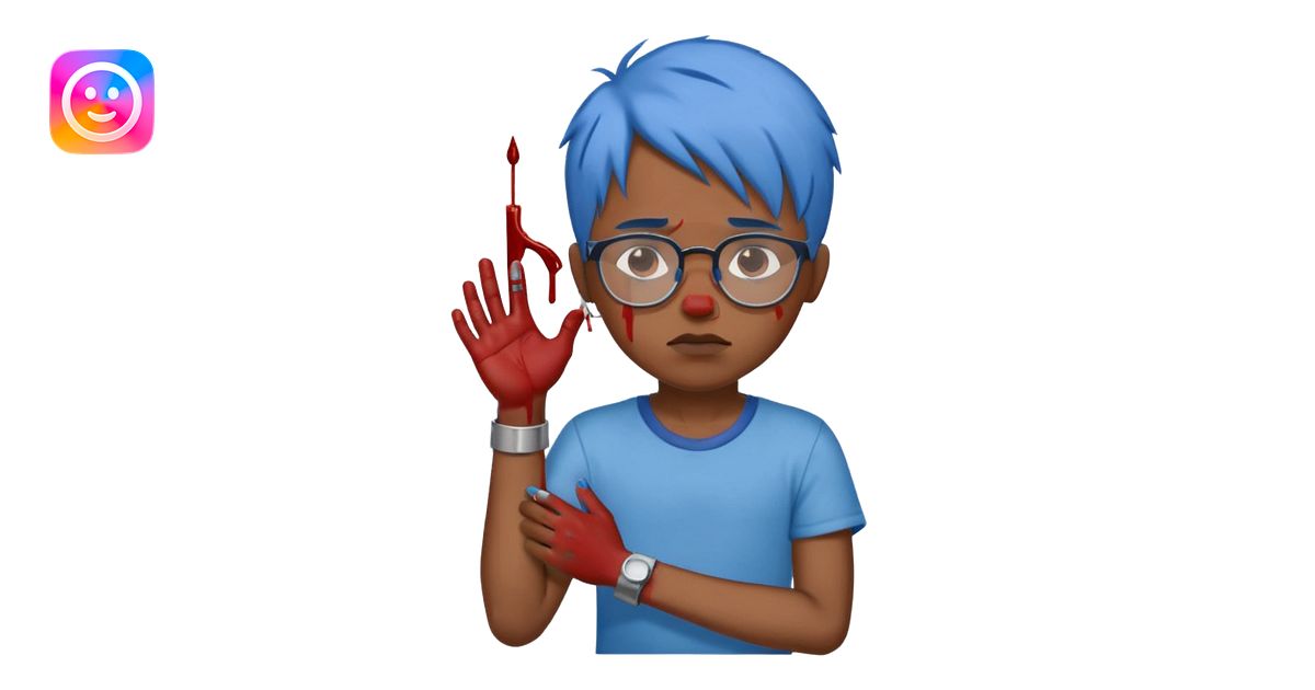 draw a black boy with glasses and blue hair cutting his wrist while ...