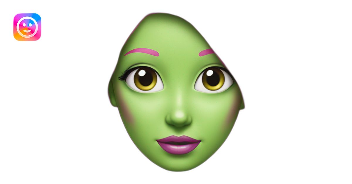 Green skinned Alien Barbie with pink hair emoji | AI Emoji Generator
