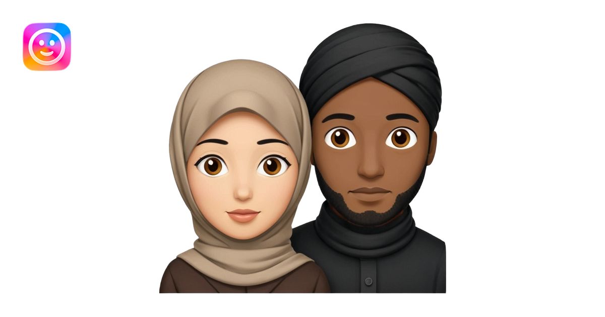 Mixed hijabi wife black husband black hair emoji | AI Emoji Generator