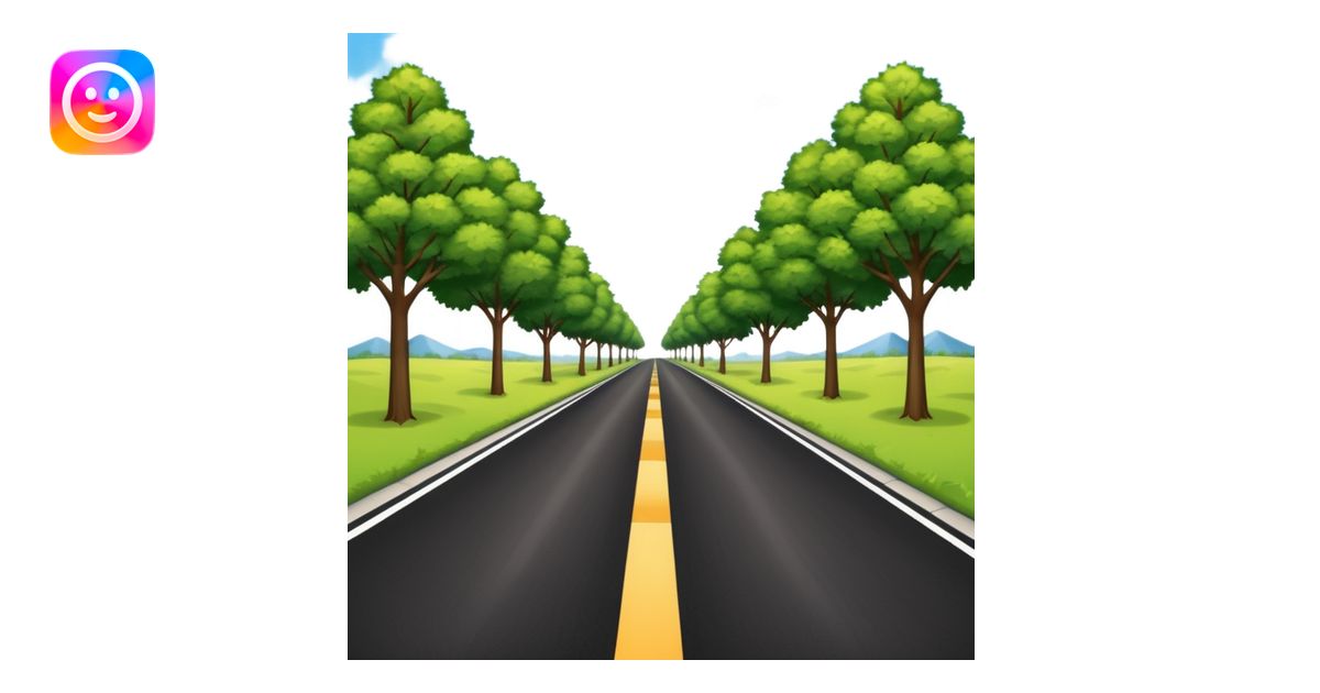 A long horizontal road (without lines) with trees and bushes on the ...