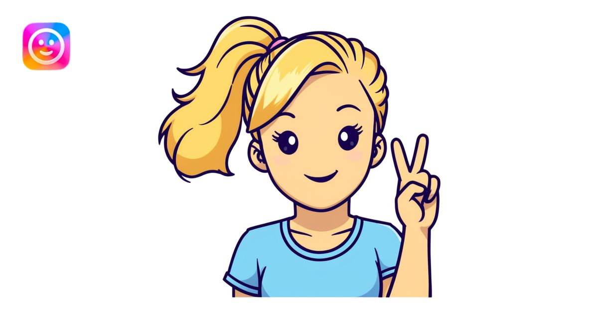 blonde girl with high pony tail hair, winking and making peace sign ...
