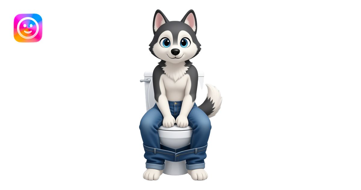 Female husky sitting on toilet pants down,fursona emoji | AI Emoji ...