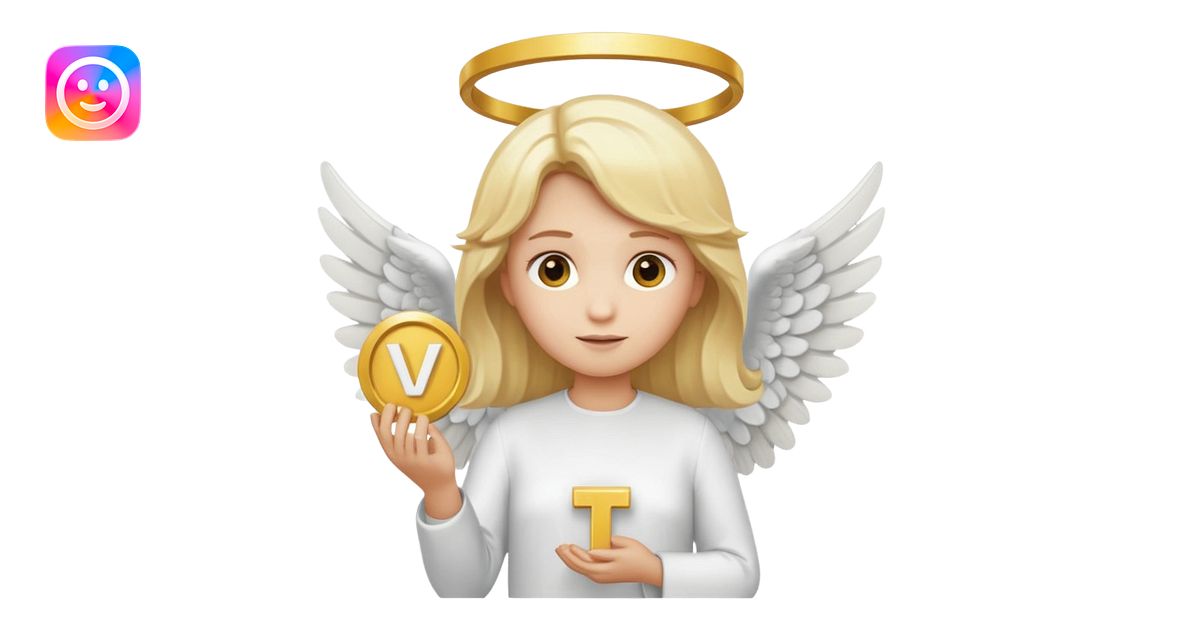"An angel emoji with blonde hair, a halo, wings, holding a ...