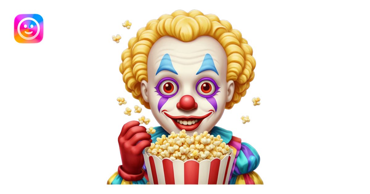 Clown eating popcorn emoji | AI Emoji Generator