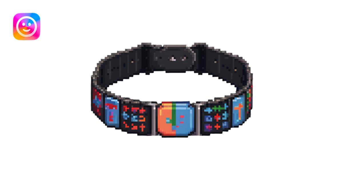 A pixel art championship belt with coding symbols for hackathon winner ...