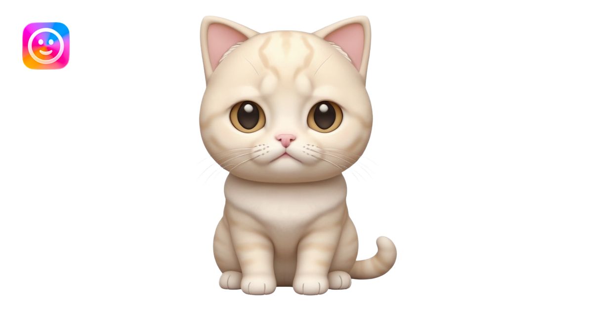 A 3D cartoon cream-white Scottish Fold cat with folded ears, soft round ...