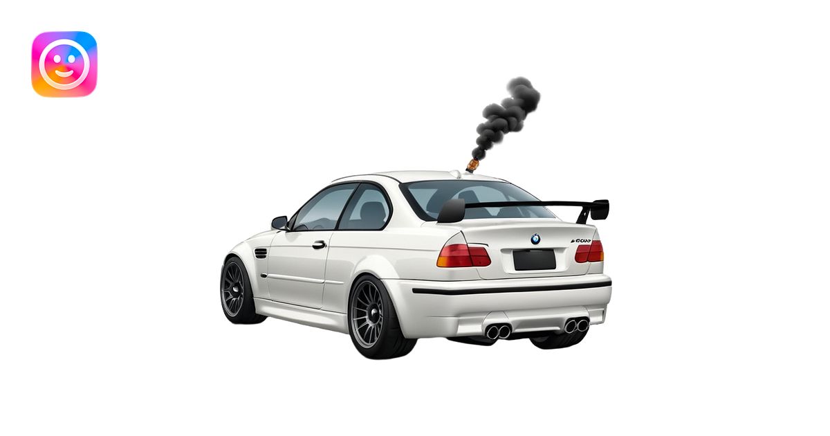A white BMW M3 E46, seen from behind at a certain angle, is drifting ...