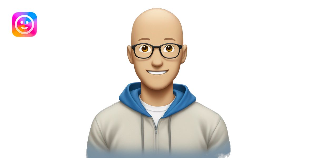 bald saitama in his 20s wearing glasses smiling in a blue hoodie emoji ...