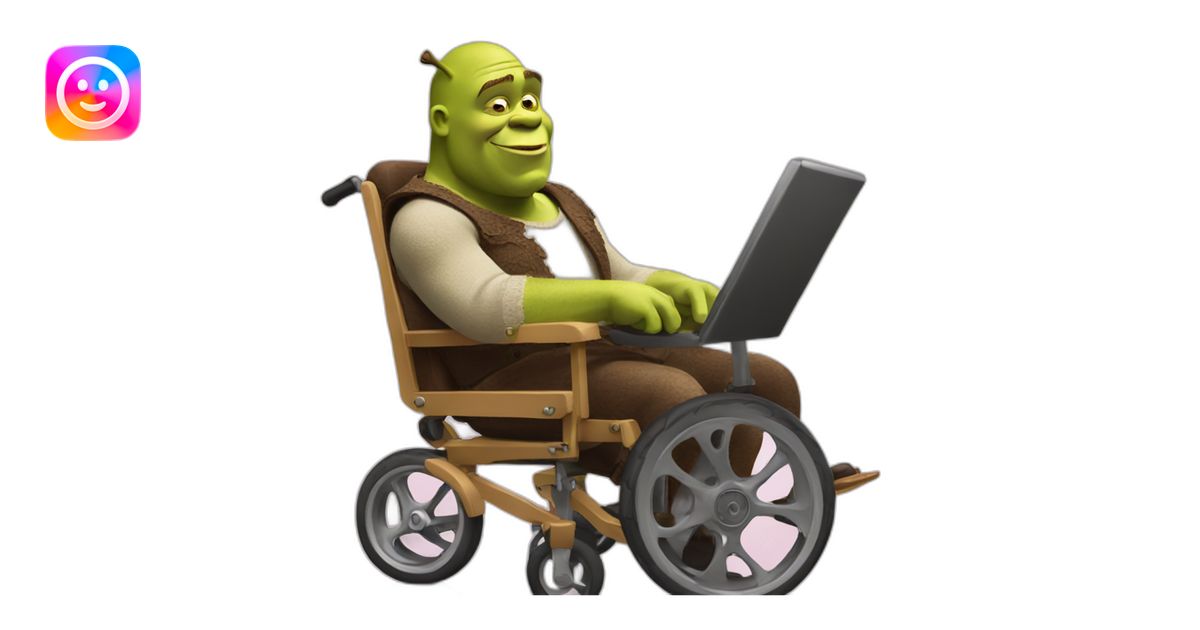 shrek on wheel chair emoji | AI Emoji Generator