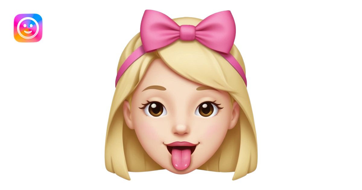 Winky face with tongue out with a small pink ribbon on head emoji | AI ...