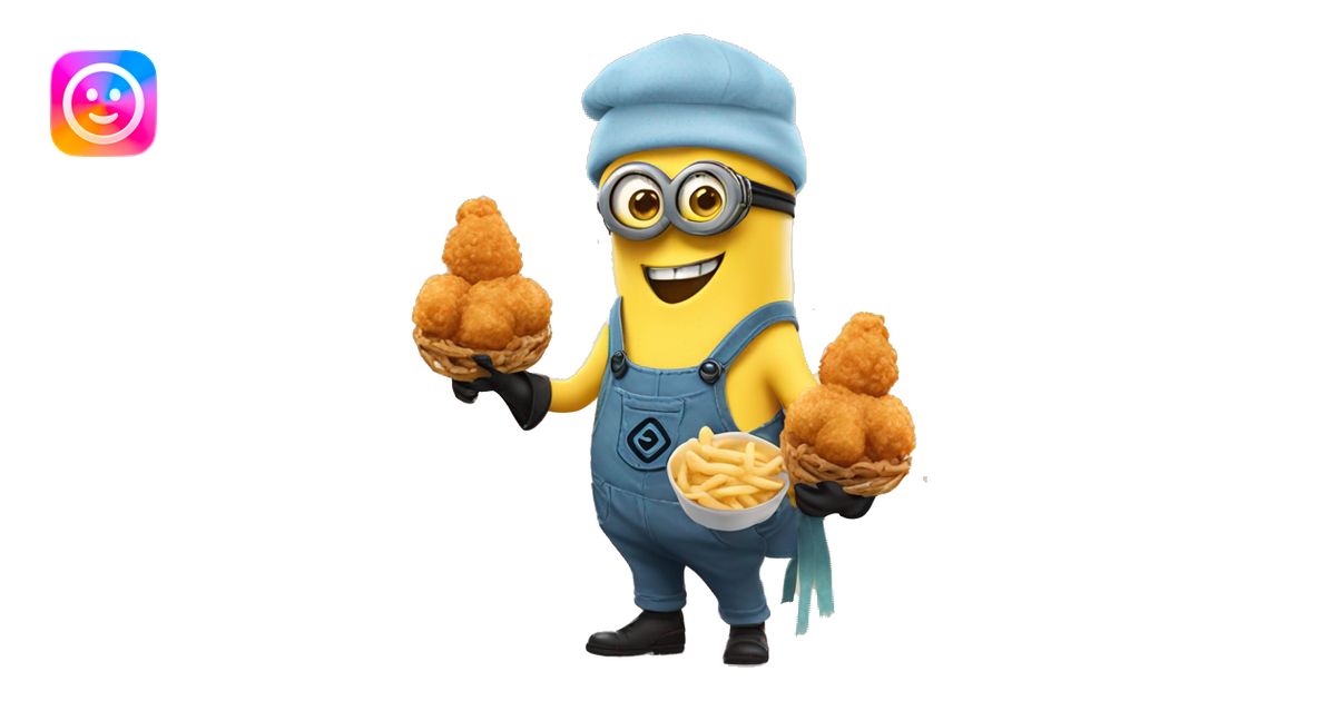 minion holding fried chicken smiling happy holding silly string can ...